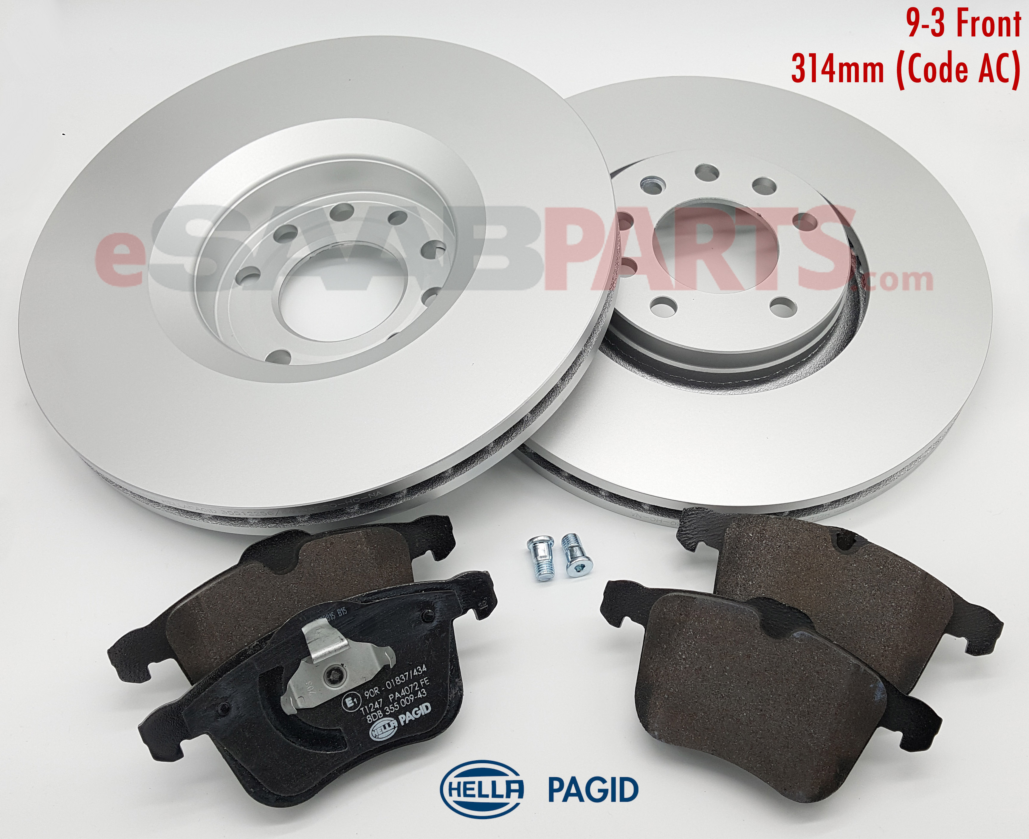 Saab [93003141] Front Brake Rotors & Pads Kit (9-3 314mm AC) [HELLA ...